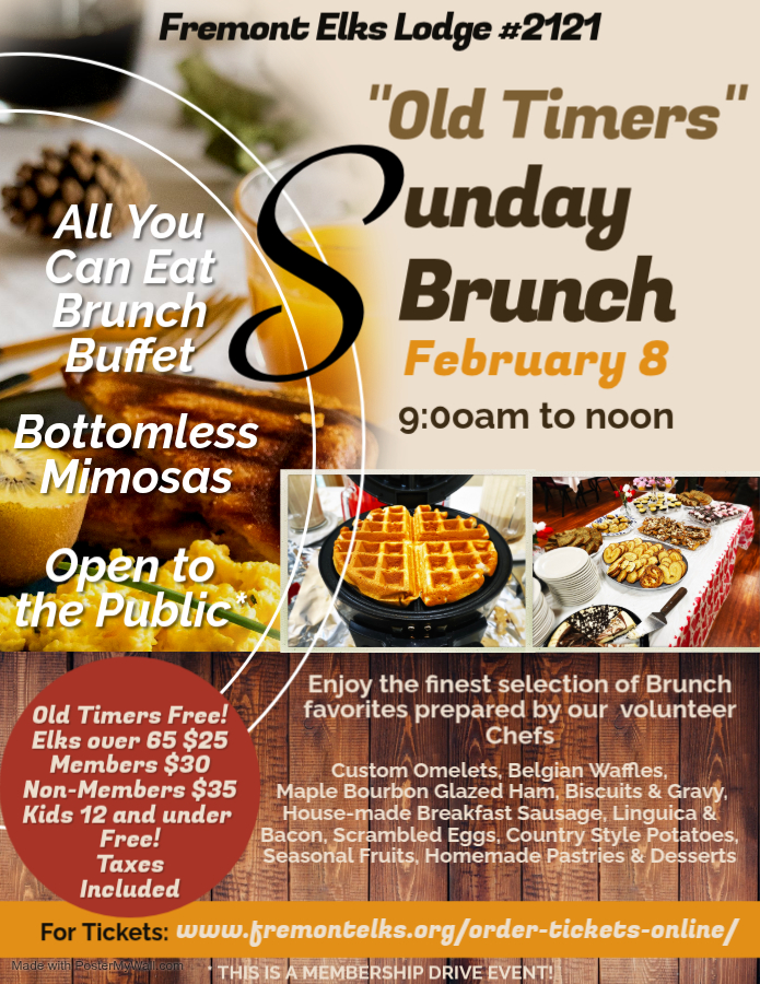 2/8 "Old Timers" Brunch - Fremont Elks Lodge 2121